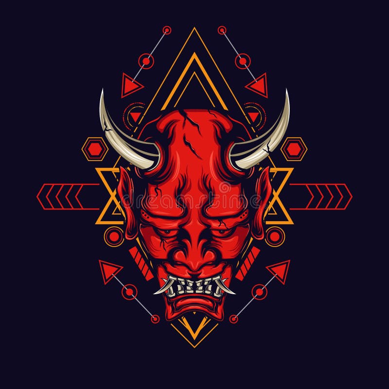 Devil Mask with Sacred Geometry Ornament and Black Background Stock ...