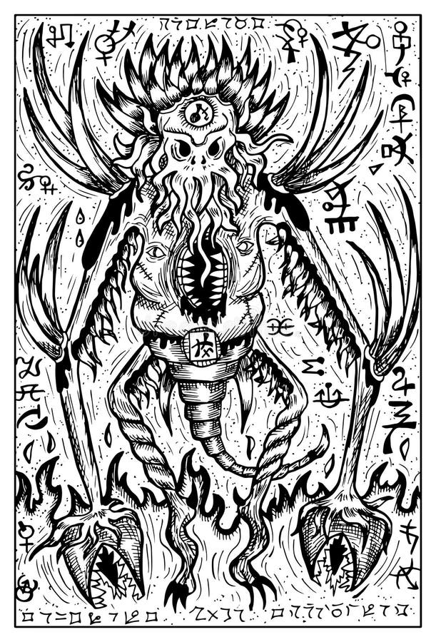 Devil, Monster or Demon. Engraved Fantasy Illustration Stock Vector ...