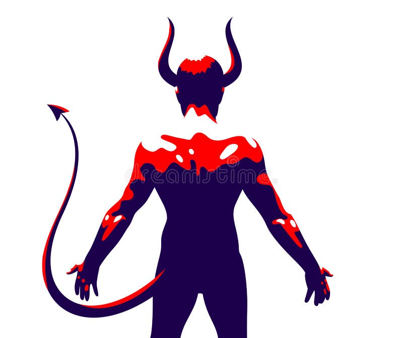 Devil Muscular Strong Man with Horns and Tail from Back View Vector ...