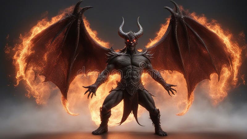 Devil in the Night a Demon with Fire Wings that Emits Sparks and Smoke ...