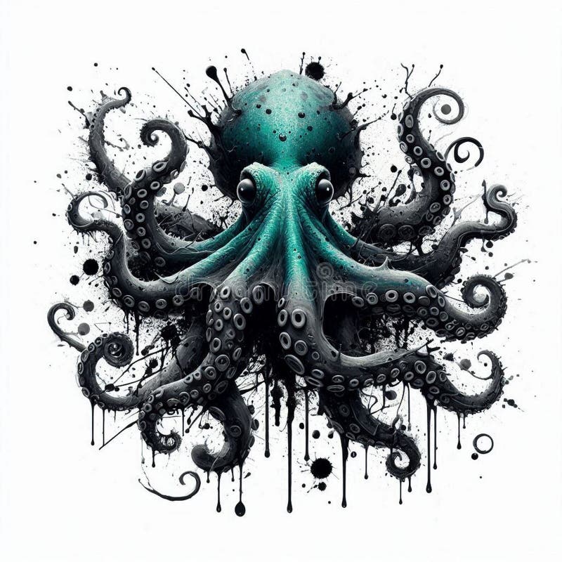 Devil octopus black ink stock illustration. Illustration of intelligene ...