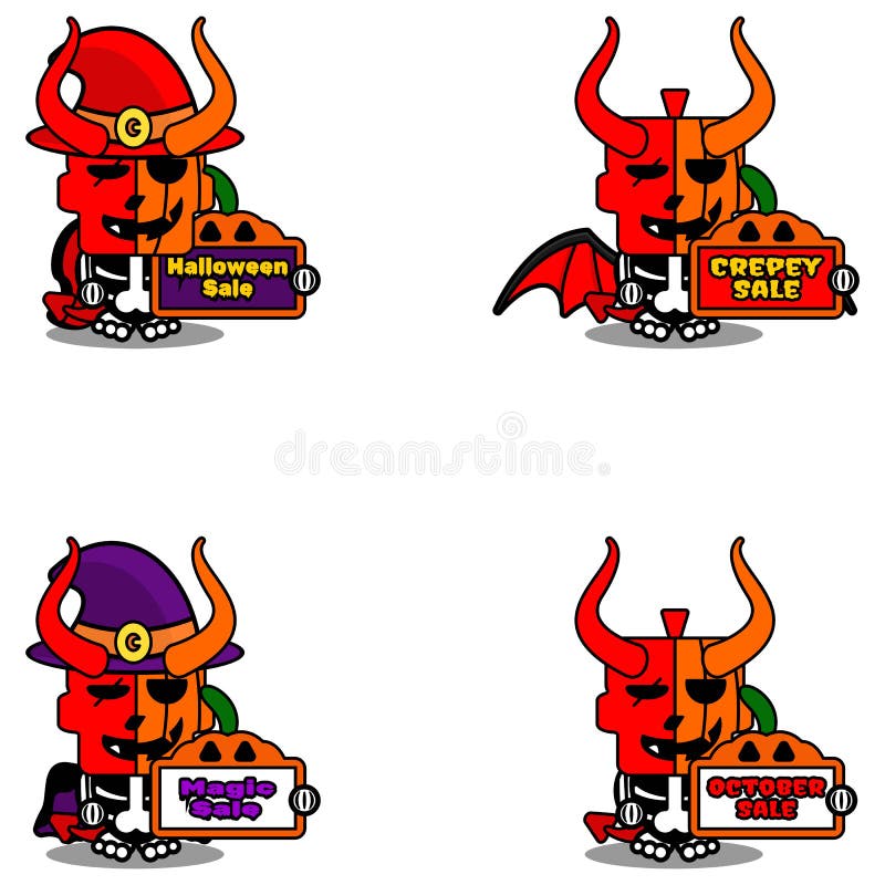 Devil Pumpkin Mascot Set Bundle Halloween Sale Stock Vector ...