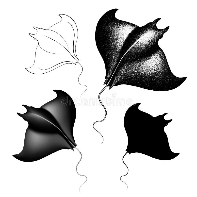 Devil Ray in Different Styles Stock Vector - Illustration of skate ...