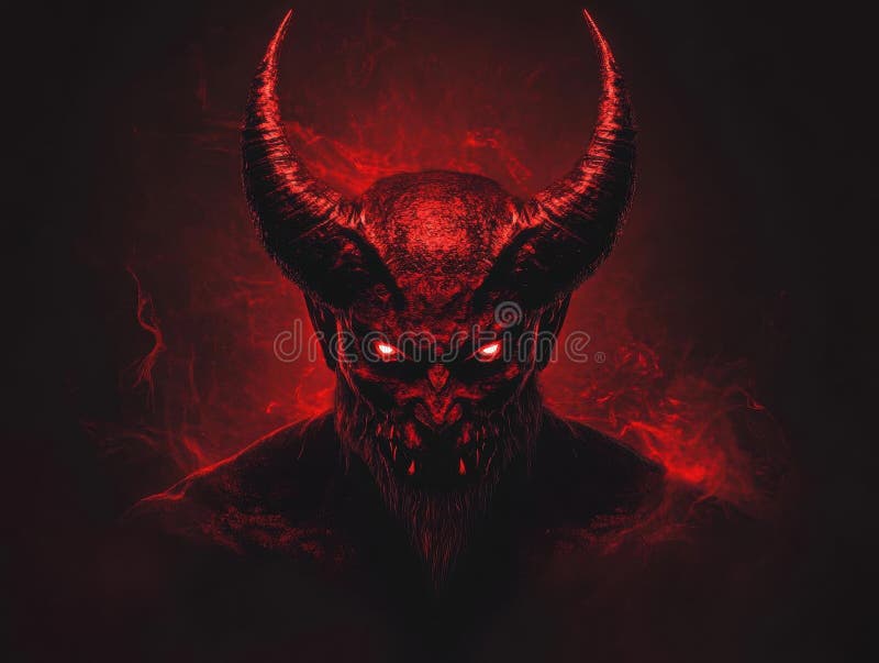 The Devil S Gaze, a Glowing Portrait of Evil Stock Illustration ...