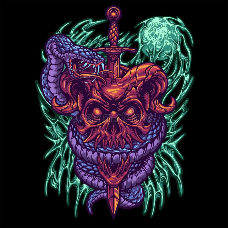 The Devil S Head is Stabbed with a Knife and Wrapped in a Snake Mascot ...