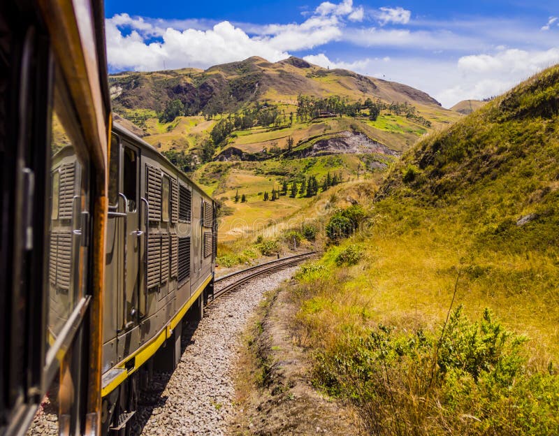 Devil`s Nose Train Running on Beautiful Andean Landscape, Alausi ...