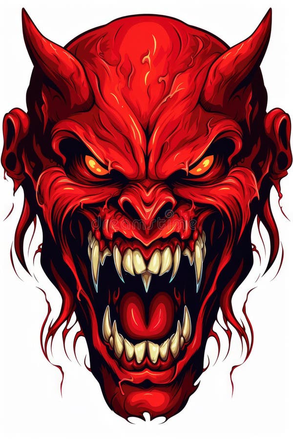 Devil Scream Character As a Red Demon or Monster Screaming with Fangs ...