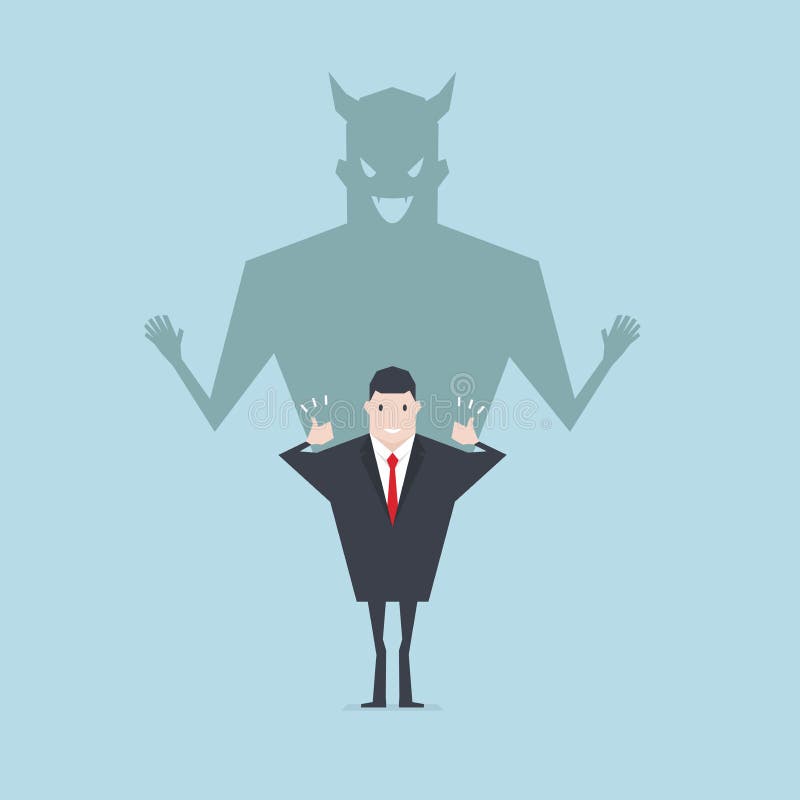 Devil Shadow Behind a Smiling Face of Businessman. Stock Vector ...