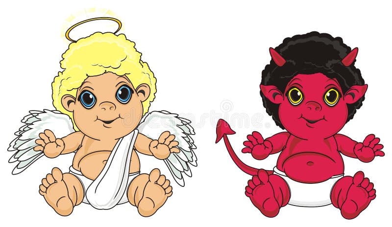 Devil sit with angel stock illustration. Illustration of demon - 89398908