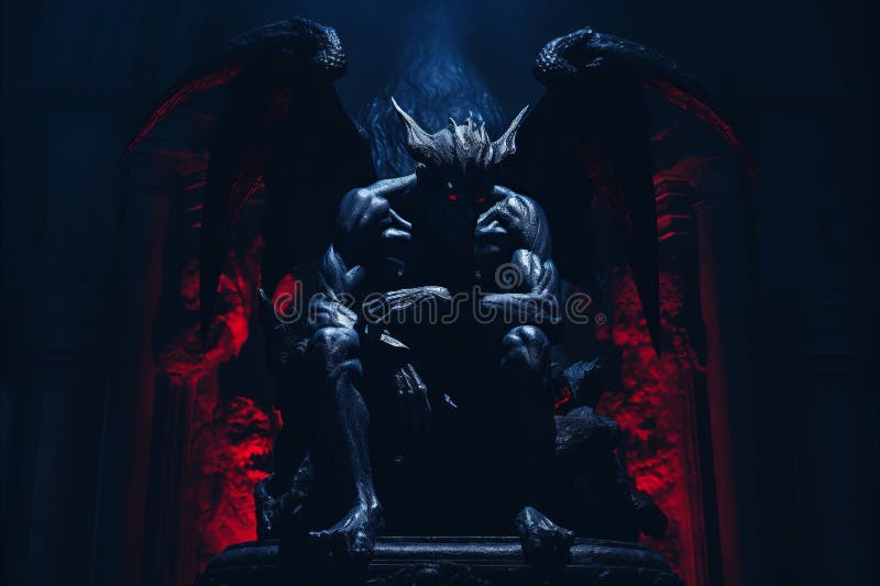 The Devil is Sitting on a Throne in the Dark Stock Illustration ...