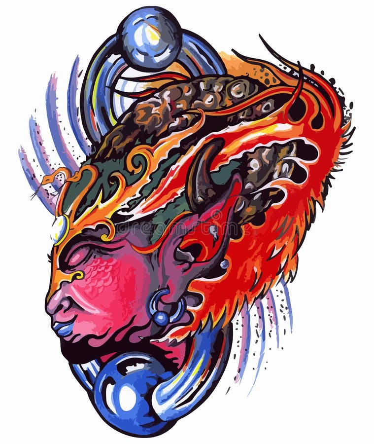 Devil Tattoo. Set of Labels and Elements. Vector Set Illustration ...