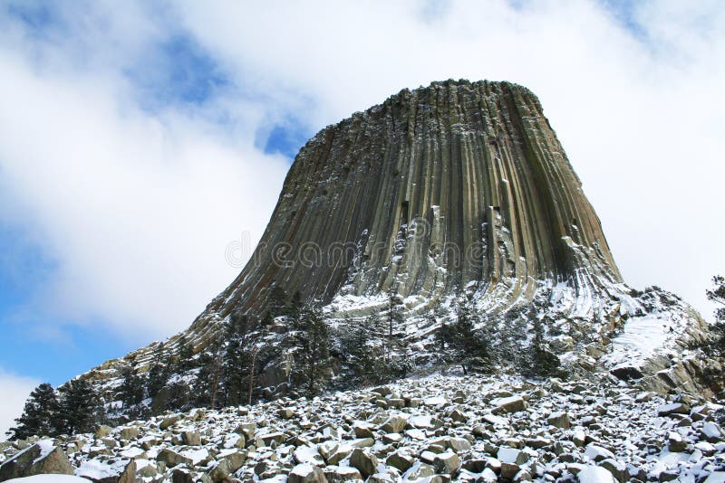 Devil Tower Cover with Snow Stock Photo - Image of bright, ethereal ...