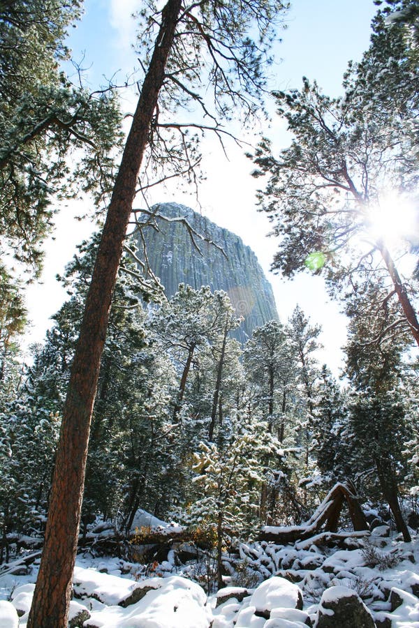 Devil Tower in the snow stock photo. Image of peace, holy - 12277846