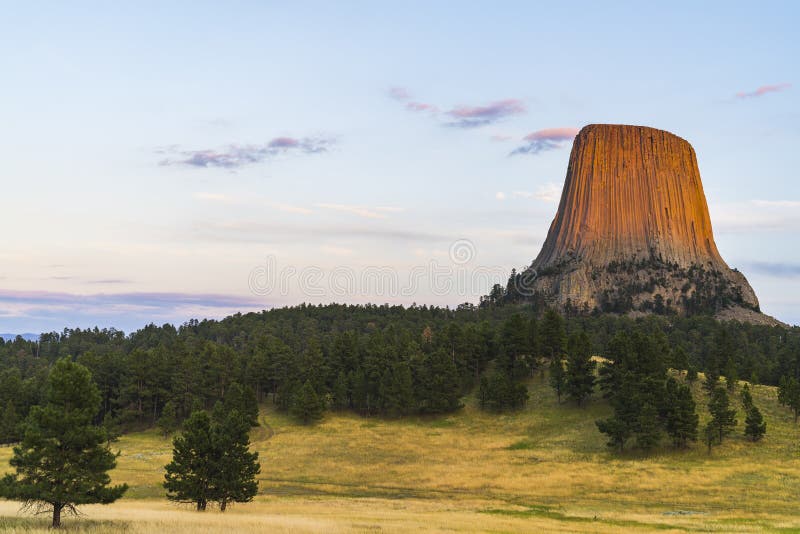 Devil s Tower at Sunrise stock photo. Image of ranch - 26377876