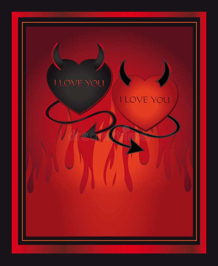Devil Two Hearts Valentine Card Black Stock Vector - Illustration of ...