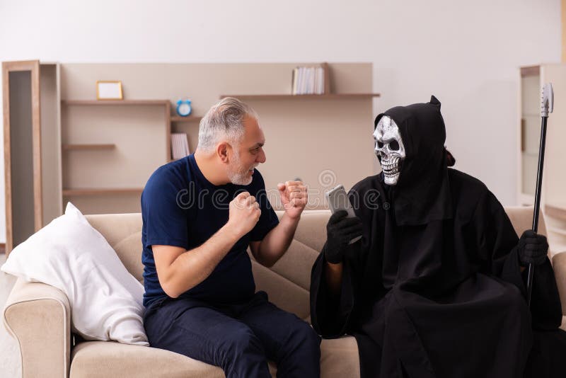 Devil Visting Old Dying Man at Home Stock Image - Image of horror ...