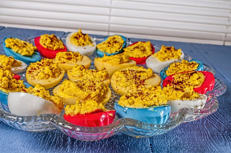 Deviled Eggs,Easter Colored Stock Image - Image of healthy, paprika ...
