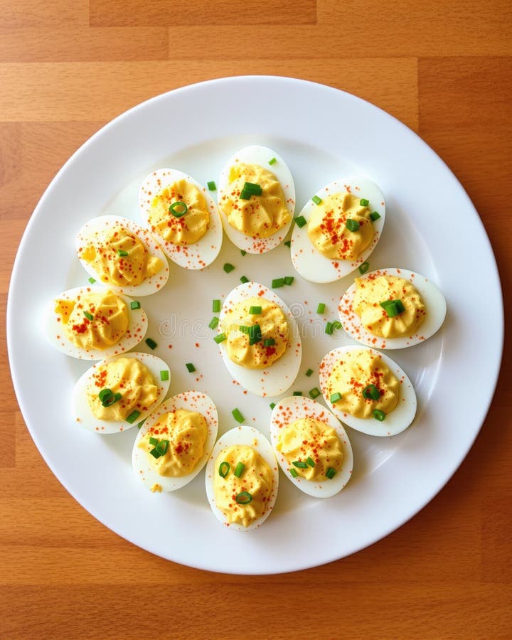 Deviled Eggs Garnish with Paprika and Chives Stock Illustration - Illustration of yellow ...