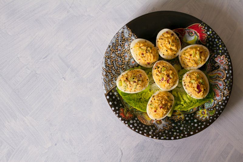 Deviled Eggs. Stuffed Egg Halves, Appetizer. Stock Photo - Image of ...
