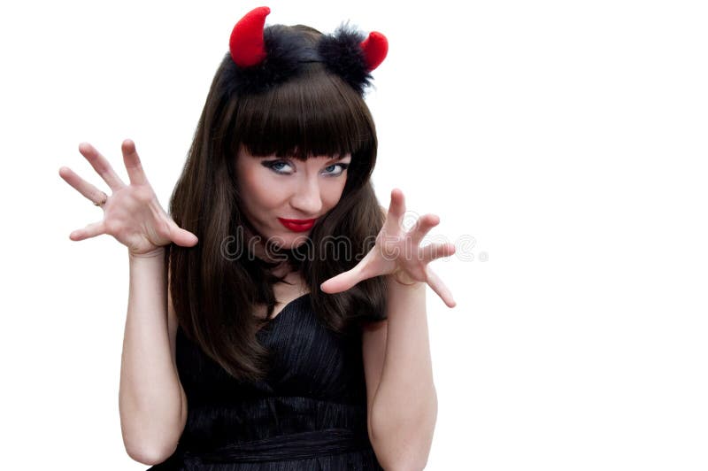 Devilish Woman with Horns Growling Stock Image - Image of expressing ...
