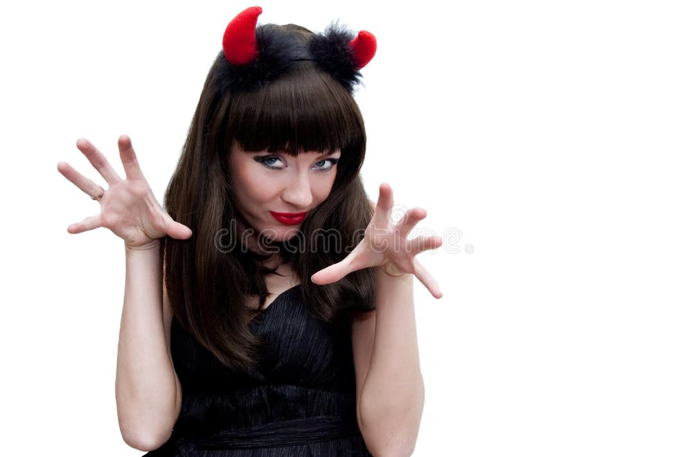 Devilish Woman with Horns Growling Stock Image - Image of expressing ...