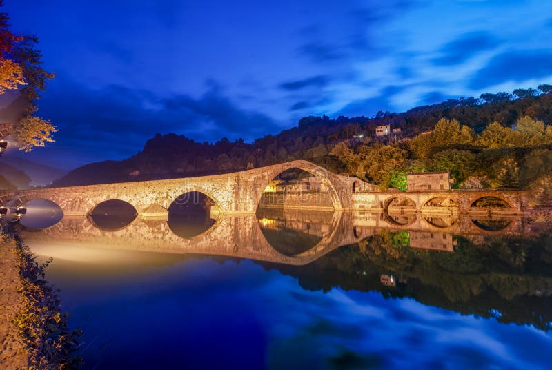 Devils Bridge, Ancient Medieval Construction Near Lucca, Italy. View at ...