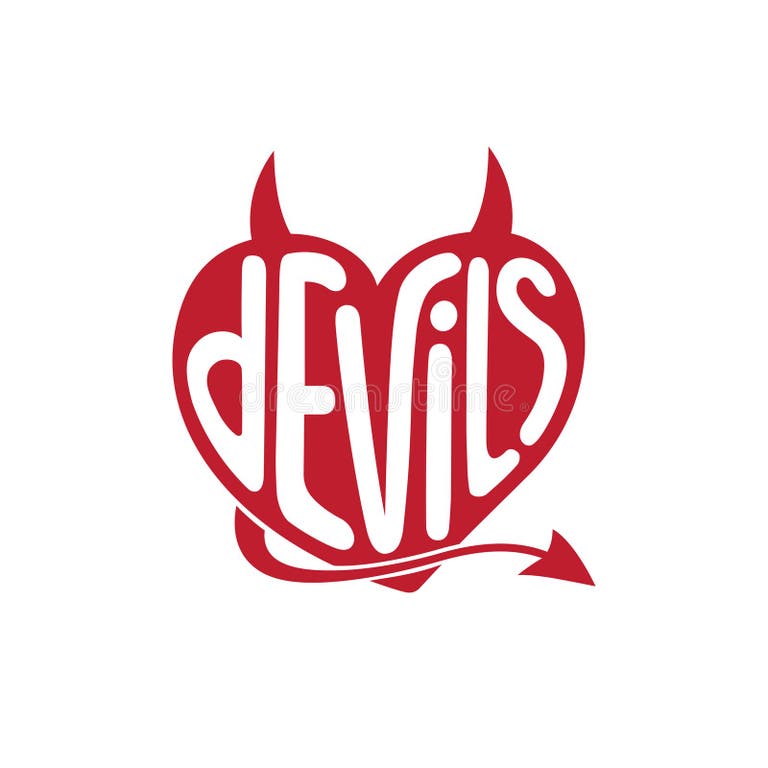 Devils Heart with Horns Lettering Design. Vector and Illustration ...
