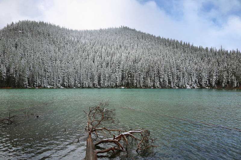 Devils Lake in a Snowy Day on June Stock Photo - Image of beauty ...