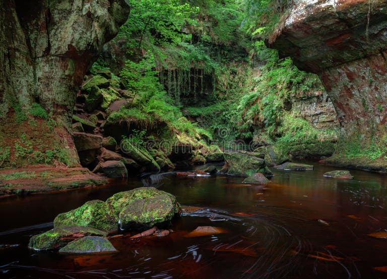 Devils Pulpit Gorge, Scotland, with Dark River Flowing through Deep ...