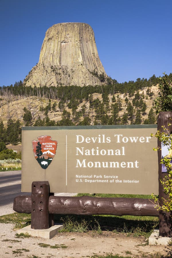 Devils Tower National Monument Sign Stock Photo - Image of wyoming ...