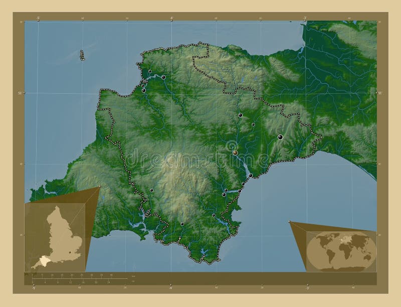 Devon, England - Great Britain. Physical. Major Cities Stock ...