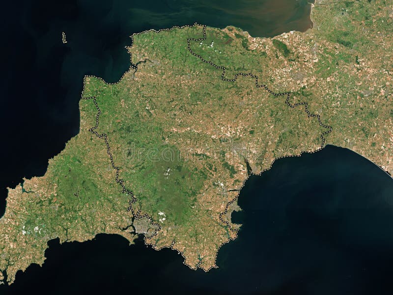 Devon, England - Great Britain. Low-res Satellite. No Legend Stock ...