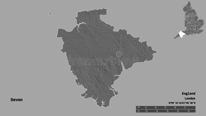 Devon, Administrative County of England, Zoomed. Bilevel Stock ...