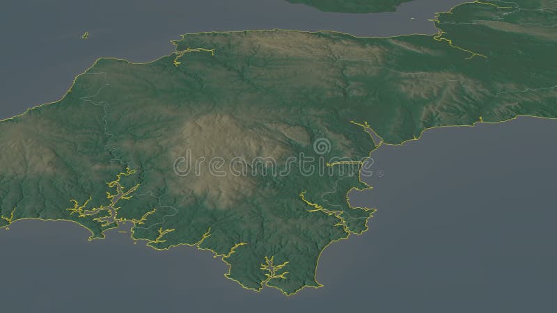 Devon Extruded. England. Stereographic Administrative Map Stock Video ...