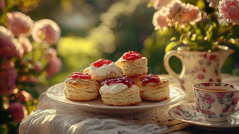 Devon Cream Tea English Tradition Close Up Stock Illustration ...