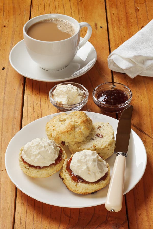 Devon Cream Tea on Pine Table Stock Photo - Image of speciality ...