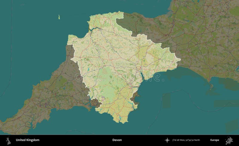 Devon Highlighted, United Kingdom. OpenStreetMap Humanitarian Stock ...