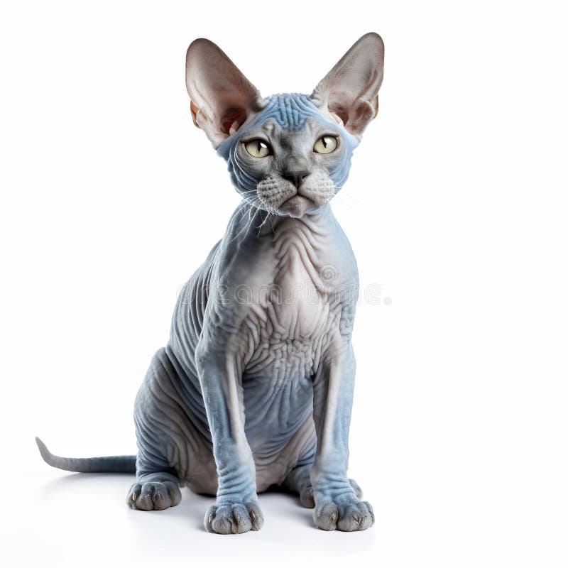 Beautiful Devon Rex Blue Cat Isolated on White Background Stock ...