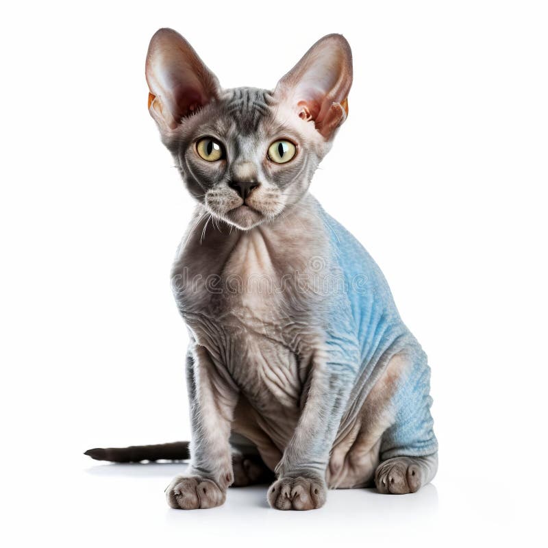 Beautiful Devon Rex Blue Cat Isolated on White Background Stock ...