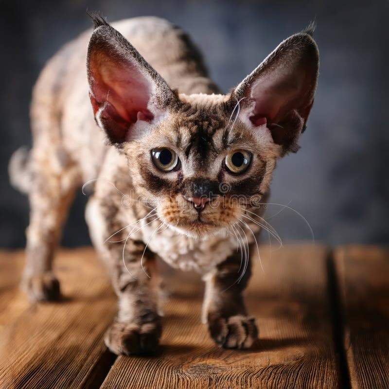 Devon Rex Cat with Big Eyes Stock Illustration - Illustration of blue ...