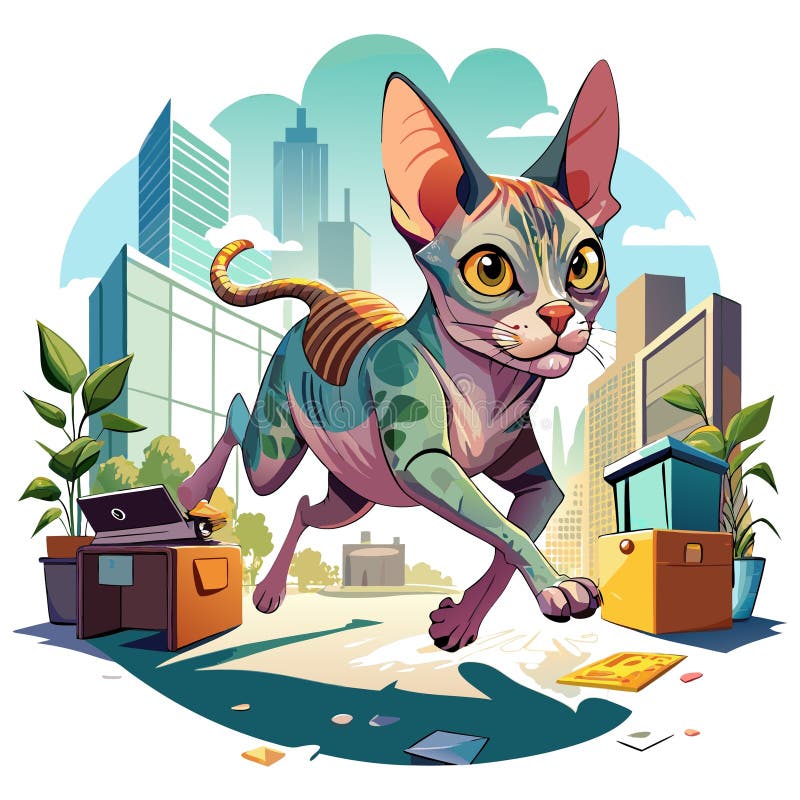 Devon Rex Cat Isolated Runs Office Vector Stock Vector - Illustration ...