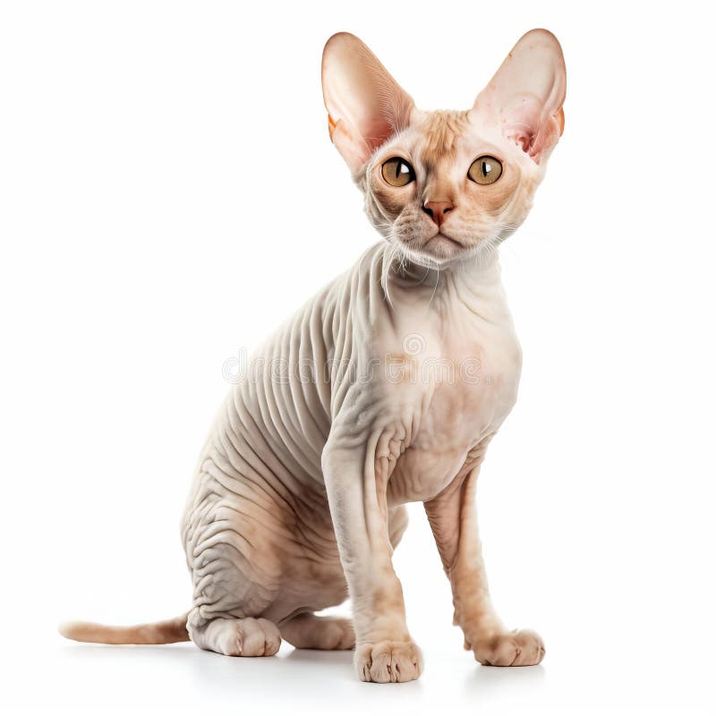 Beautiful Devon Rex Cream Cat Isolated on White Background Stock ...