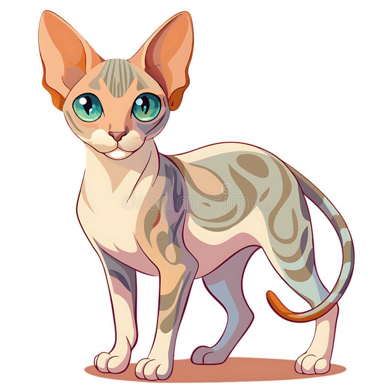 Devon Rex Cat Stands Confidently with Unique Fur Pattern and Bright ...