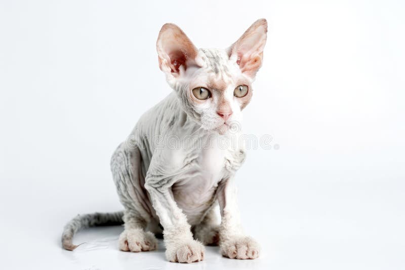 Devon Rex Cat on White Background. Generative AI Stock Illustration ...