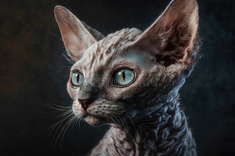 Devon Rex Cats Black Background. Generative AI Stock Illustration ...