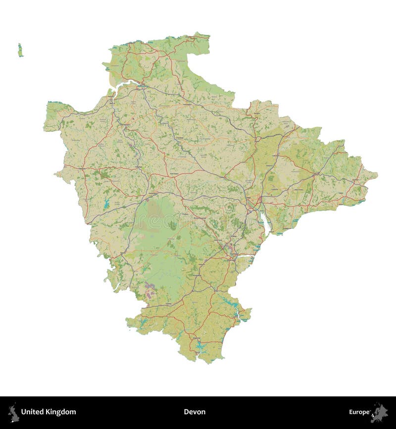 Devon, United Kingdom, Isolated on White. OpenStreetMap Humanitarian ...
