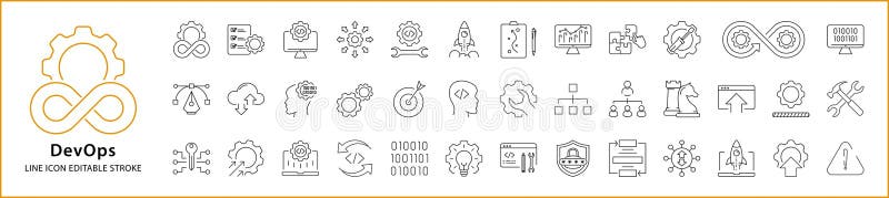 Devops Icon Set in Line Style with Editable Stroke Stock Illustration ...