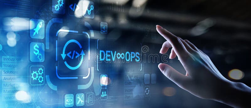 DevOps Agile Development Concept on Virtual Screen. Stock Image - Image ...