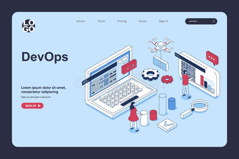 DevOps Concept in 3d Isometric Design for Landing Page Template. Stock ...