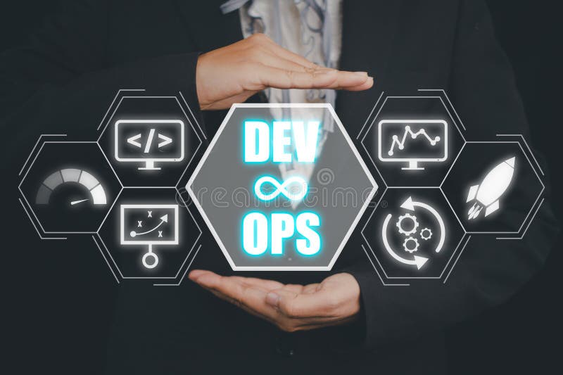 Person Hand Holding DevOps Icon on VR Screen, Methodology Development ...